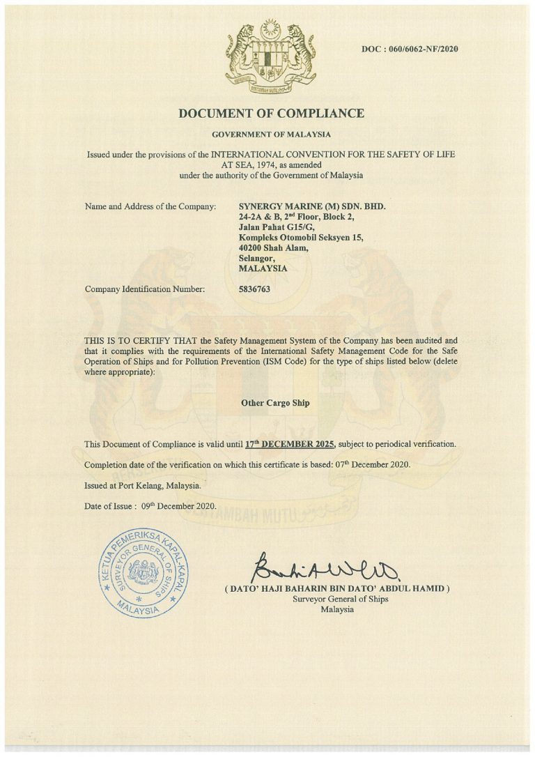 Document of Compliance – Synergy Marine